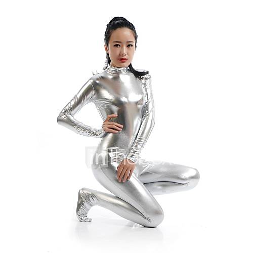 Zentai Suits Ninja Zentai Cosplay Costumes Silver Solid Leotard Onesie