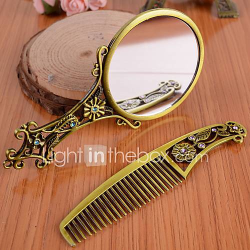 Handle Hollow Bronze Hand Mirror Comb Comb Antique Makeup Mirror T