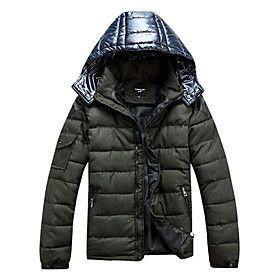 Men’s Dark Green Short Down Jacket with Detachable Cap | Short Jean Jacket