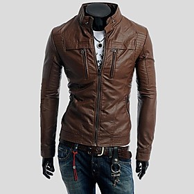 Men Minimalist Collar Motorcycle Leather Jackets | Tagchat